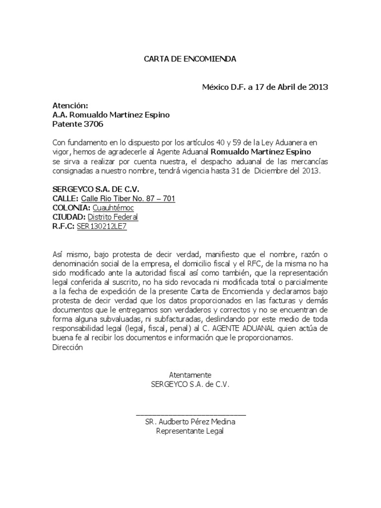 Carta de Encomienda SEGEYCO 3706 | PDF