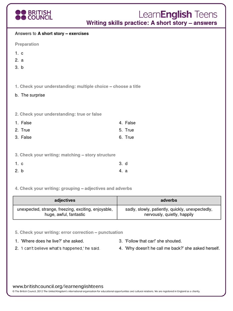 Short Story Writing Exercises Answers | PDF