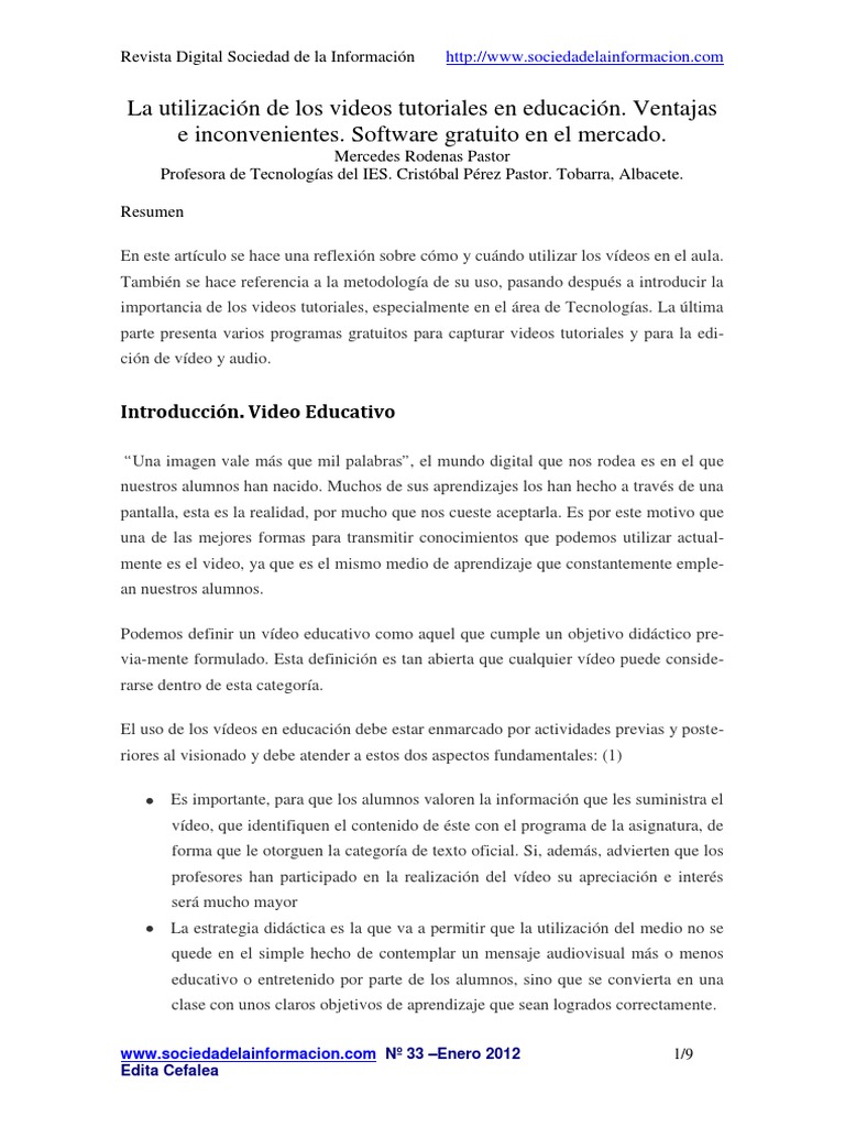 Utilización de Videos Tutoriales en Educación. (Tipos de Programas ...