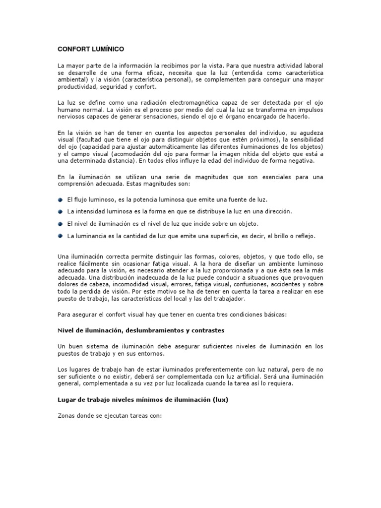 Confort Lumínico | PDF | Encendiendo | Percepción visual