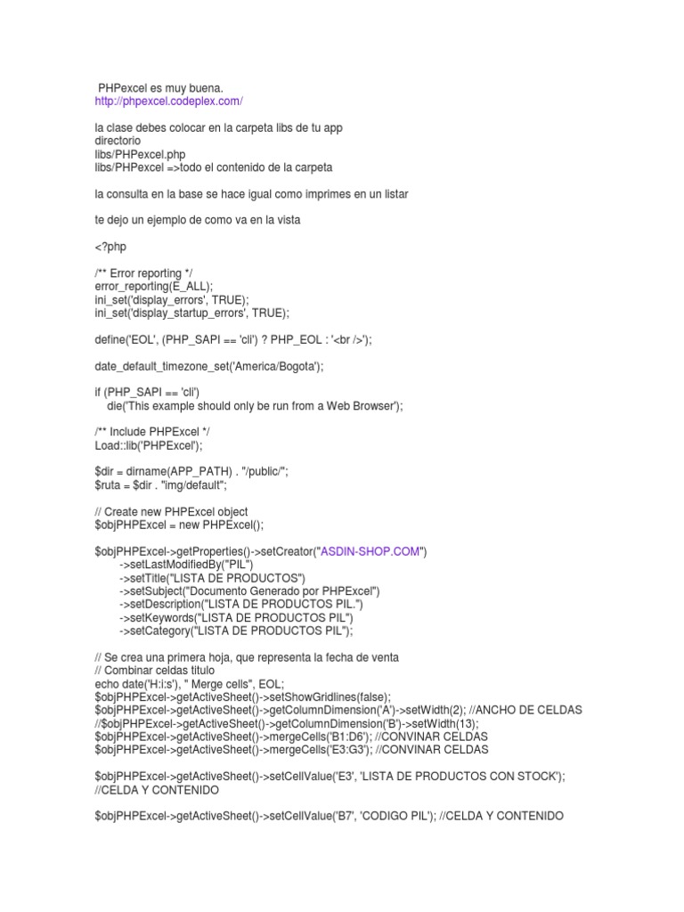 Codigo Phpexcel | PDF | Programación de computadoras | Software de la aplicacion