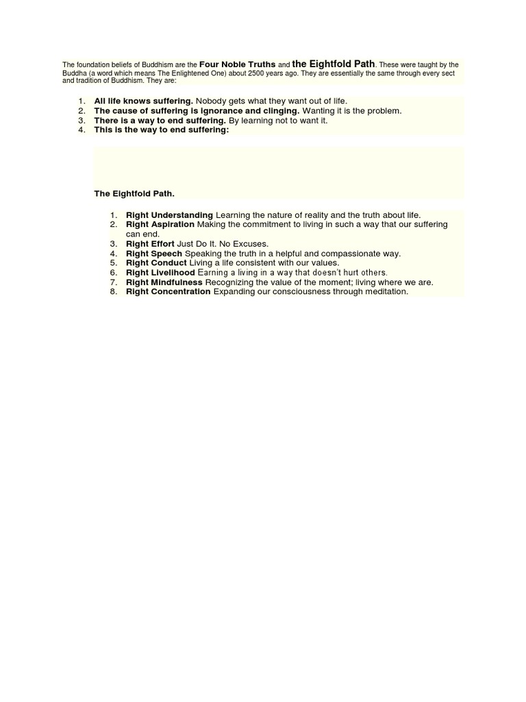 The Foundation Beliefs of Buddhism Are The Four Noble Truths and The ...