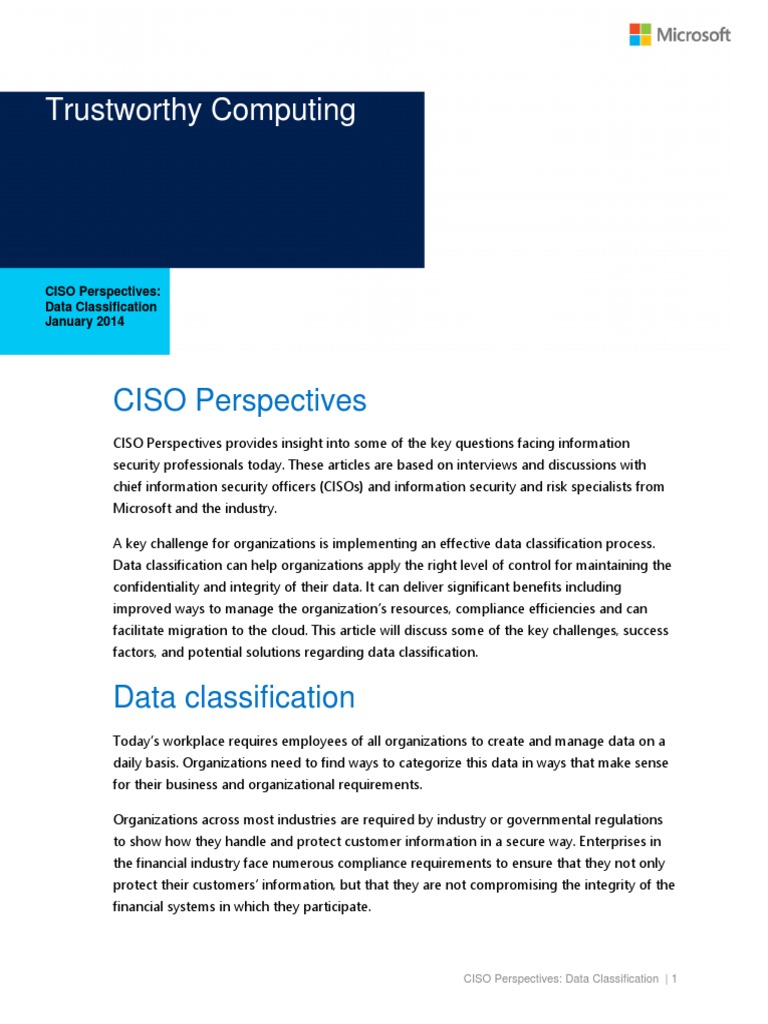 CISO Perspectives Data Classification | PDF | Information Security ...