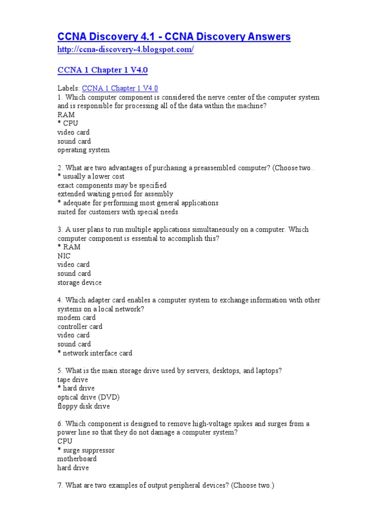 CCNA 1 Chapter 1 V4.0 Answers | PDF | Cisco Certifications | Server (Computing)