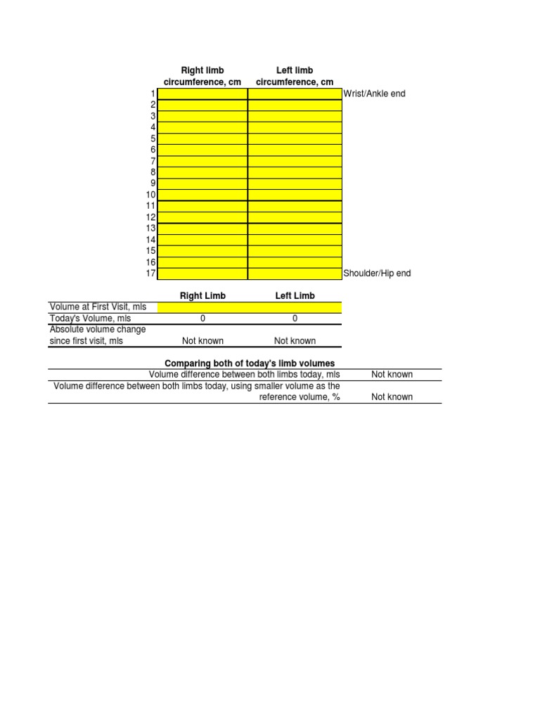 Limb Volume Measurement Calculator | PDF | Volume | Litre