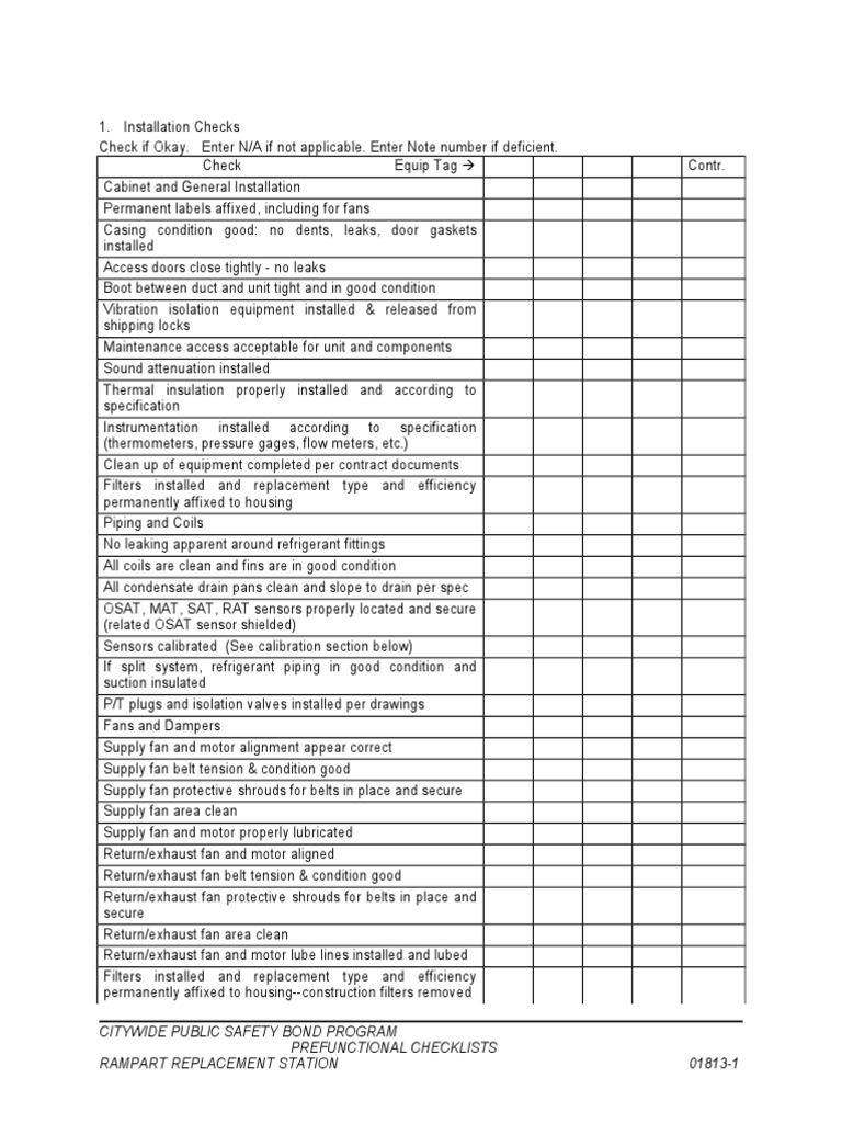 Prefunctional Checklists | PDF | Calibration | General Contractor