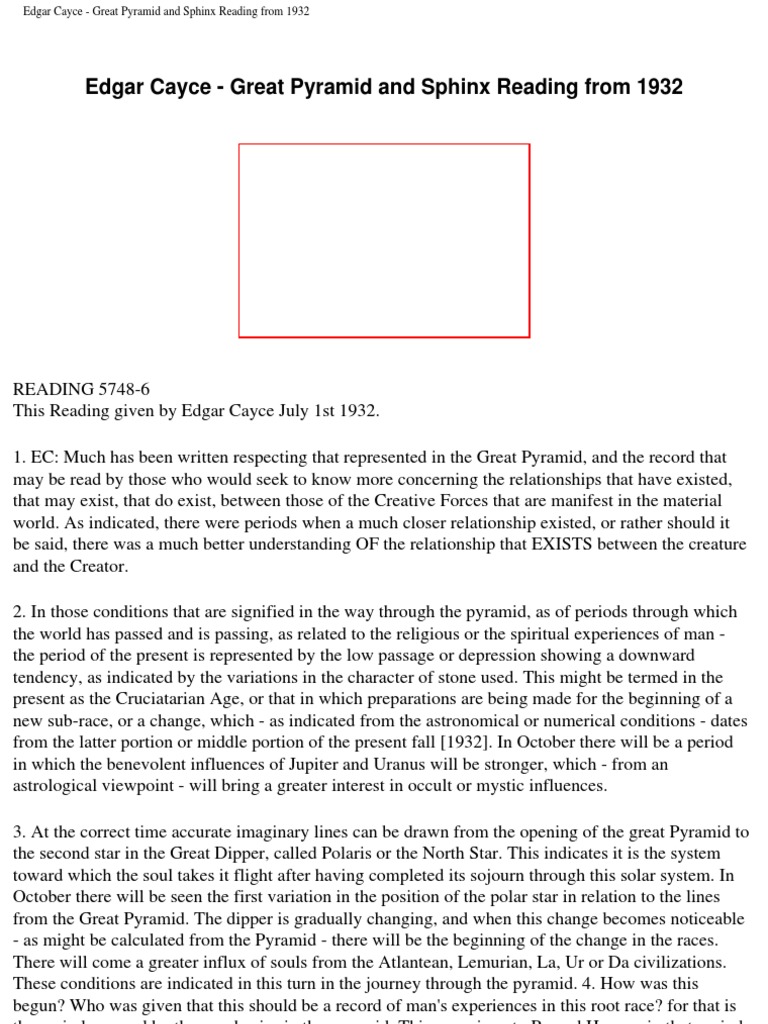 Edgar Cayce - Great Pyramid and Sphinx Reading From 1932 | PDF | Sphinx ...