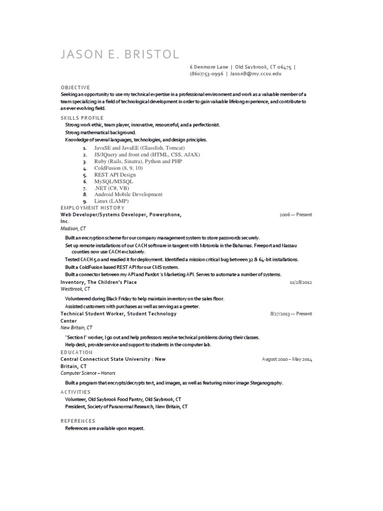 Jason E. Bristol: Tech Expert Resume | PDF
