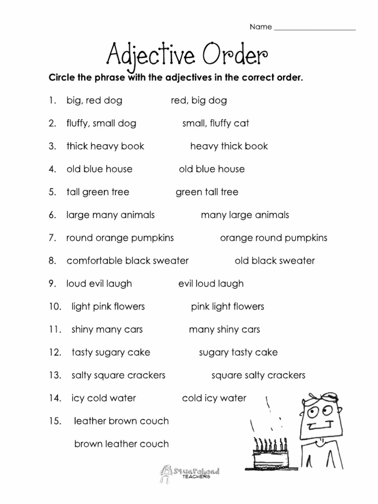 Order Of Adjectives Worksheet Pdf MamaLovePrint . Grade 1 English