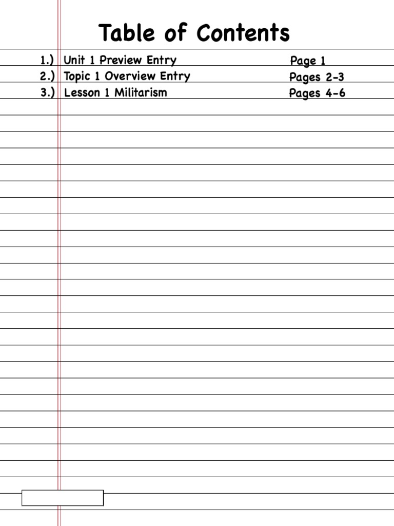 Unit 6 - Lesson 1 Portfolio Table of Contents | PDF