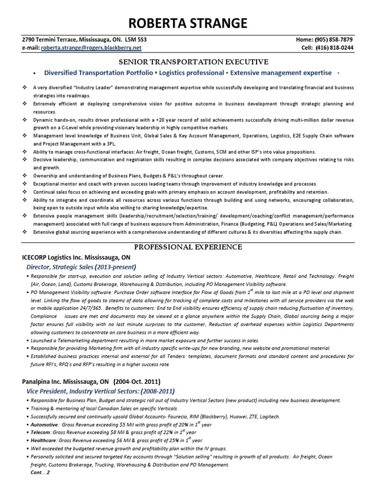 Resume-Roberta Strange 2014 | PDF | Supply Chain | Logistics