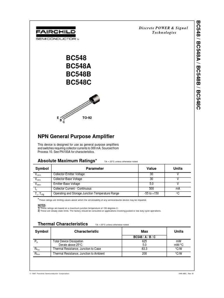 bc548 Datasheet PDF | PDF | Bipolar Junction Transistor | Amplifier