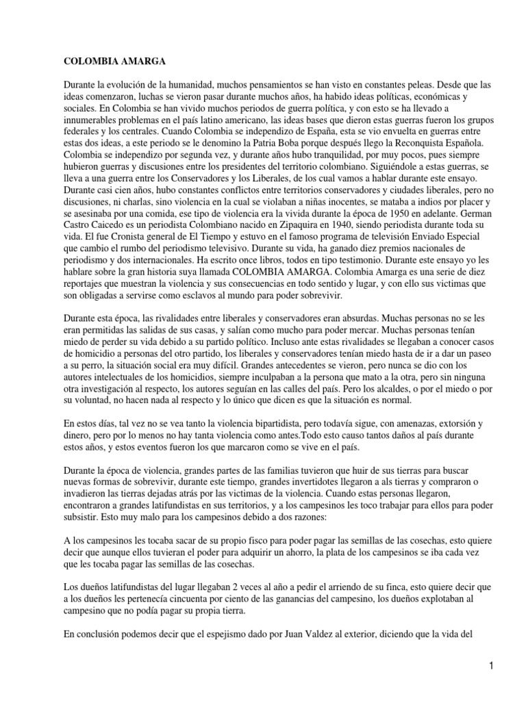 Resumen Colombia Amarga | PDF | Colombia | Violencia