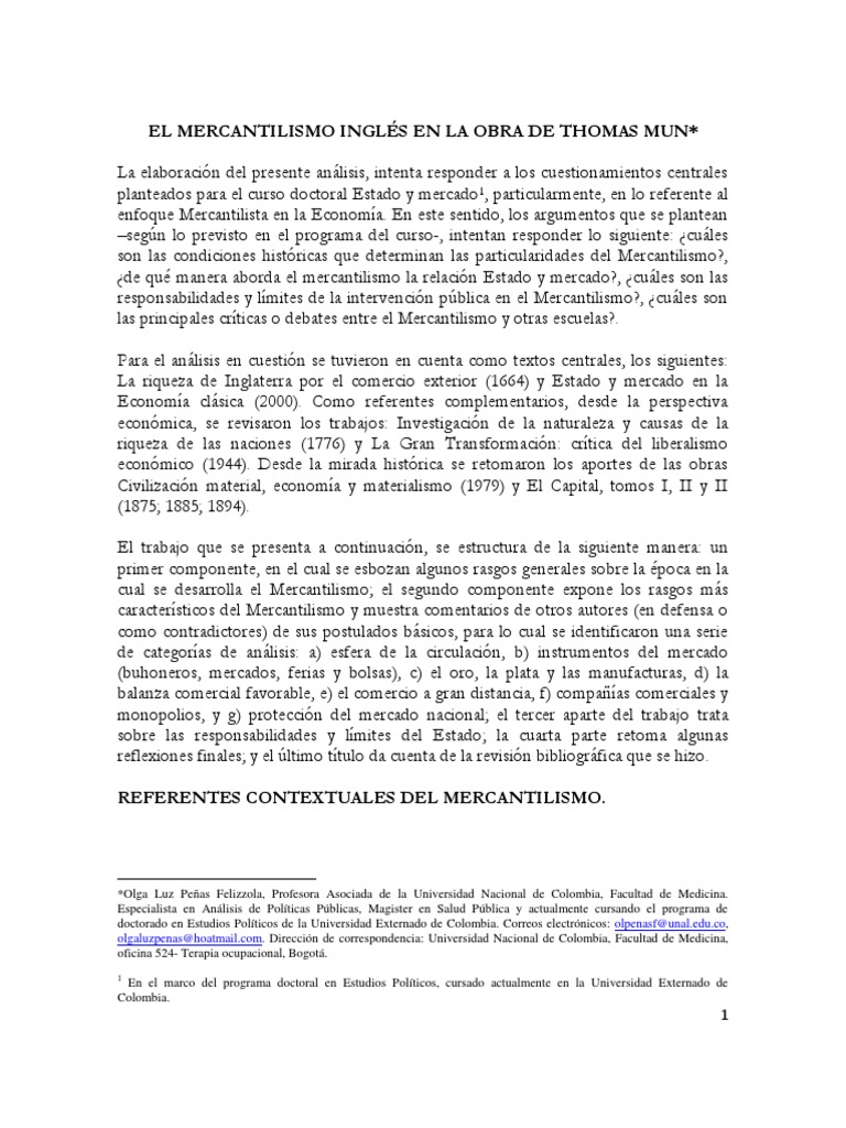 Mercantilismo en La Obra de Thomas Mun | PDF | Mercantilismo | Comercio