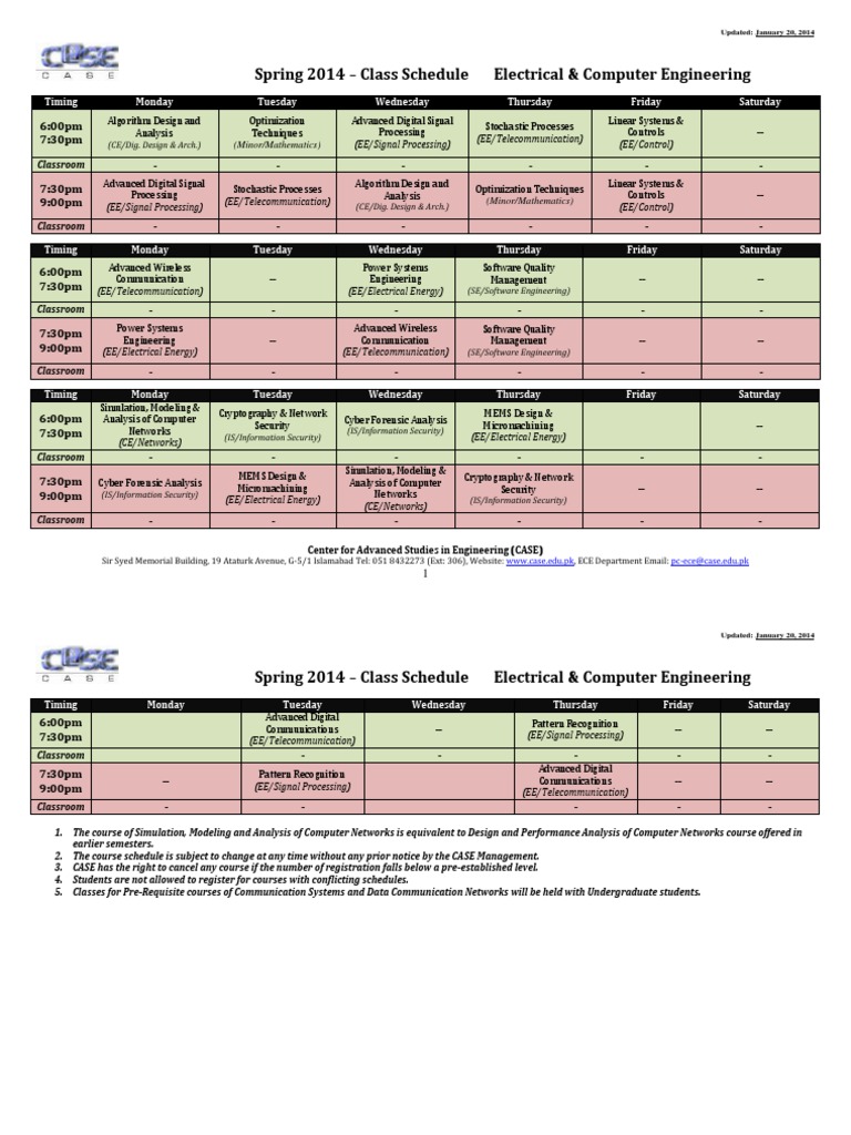Spring 2014 - Class Schedule Electrical & Computer Engineering | PDF ...