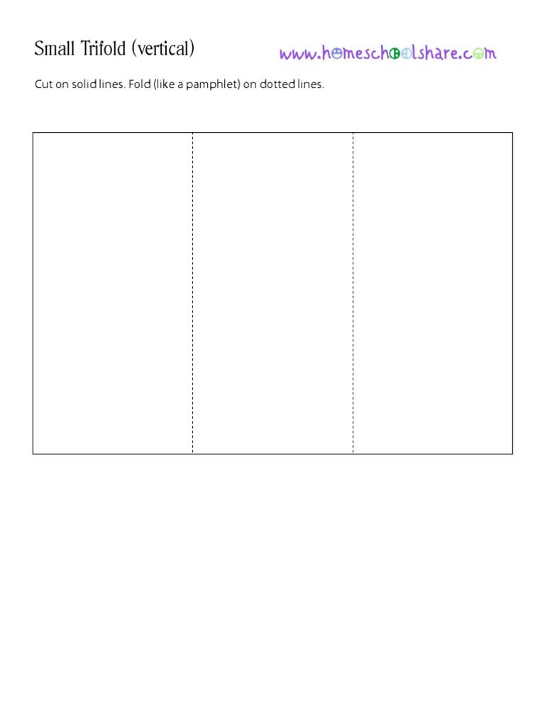 Small Trifold (Vertical) : Cut On Solid Lines. Fold (Like A Pamphlet ...