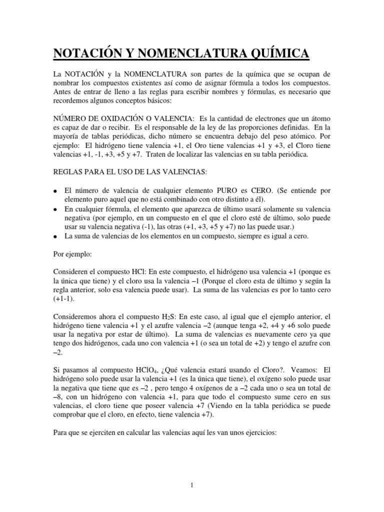 Nomenclatura y Notación Química | PDF | Hidróxido | Valencia (Química)