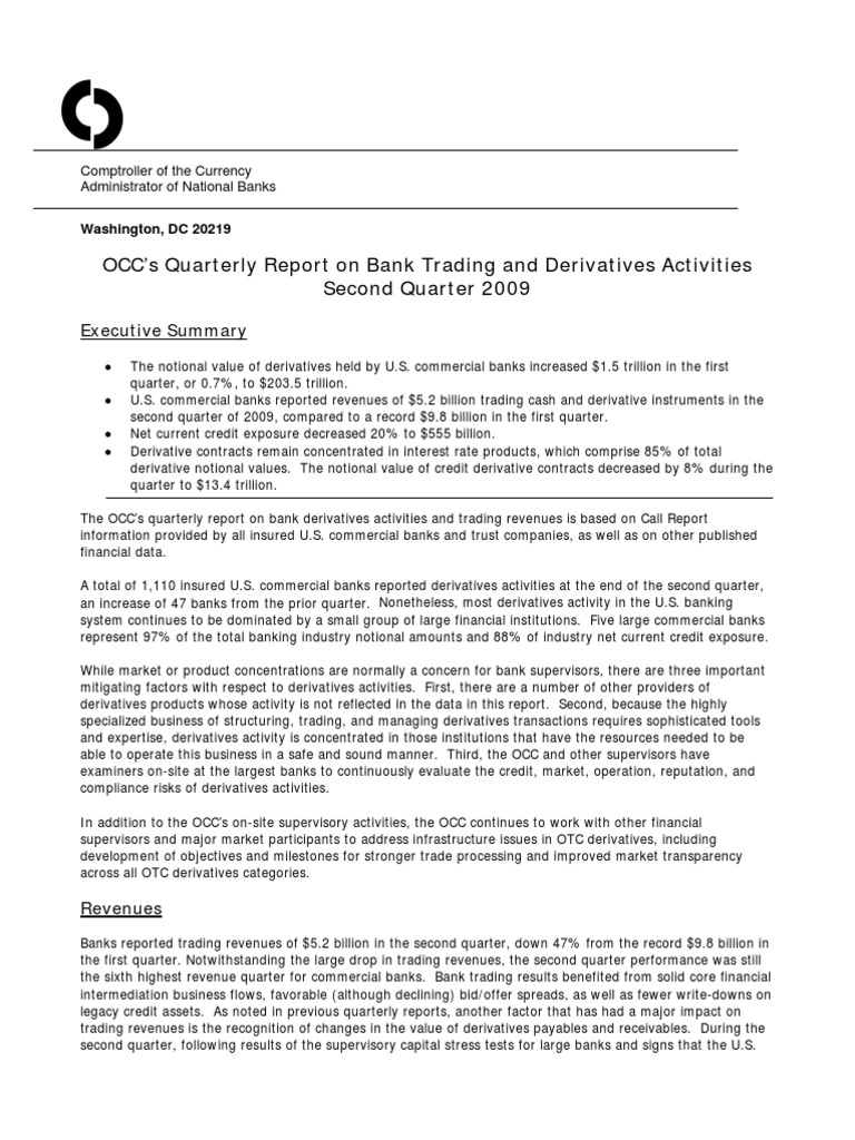 OCC's Quarterly Report On Bank Trading and Derivatives Activities ...