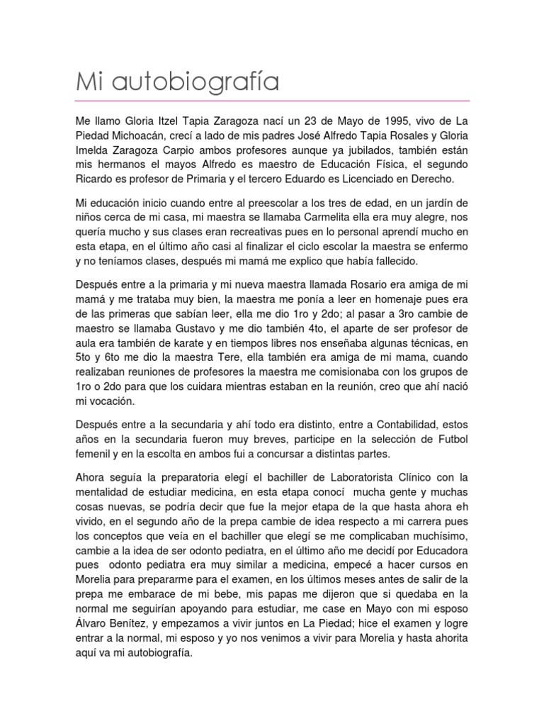 Mi Autobiografía | PDF | Jardín de infancia | Educación Secundaria