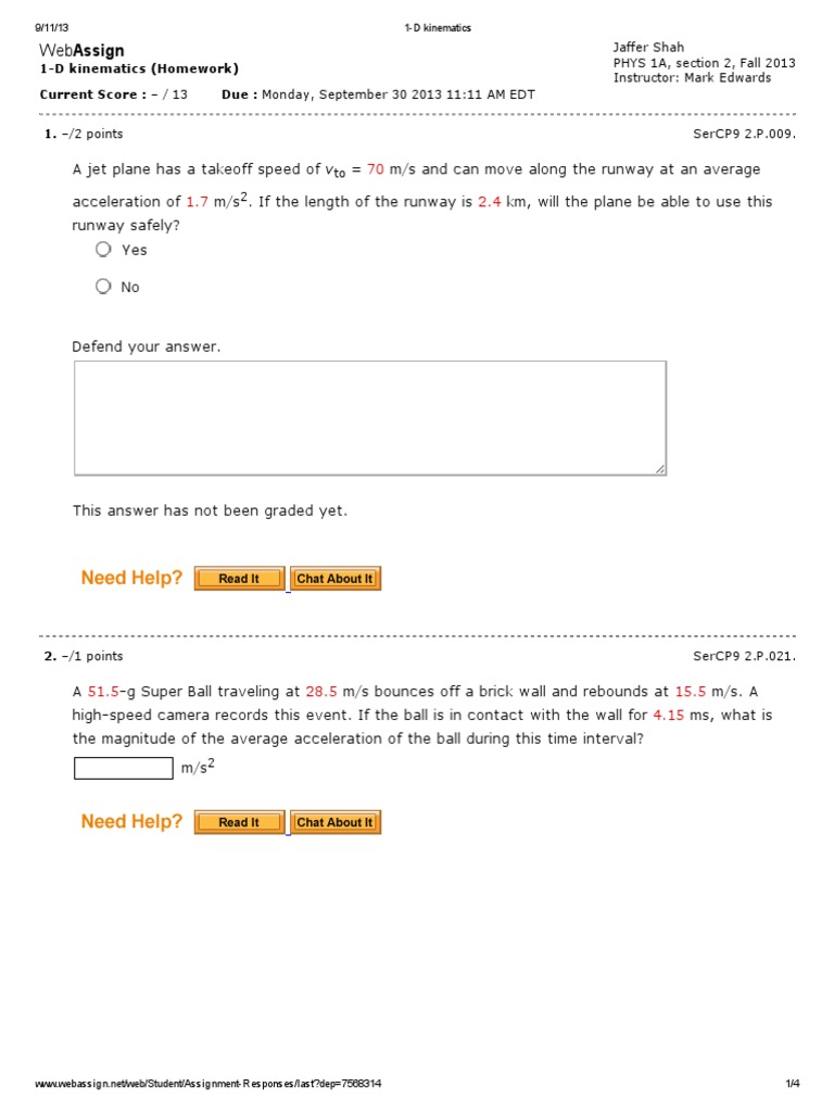 1-D Kinematics Ch2 | PDF | Kinematics | Acceleration