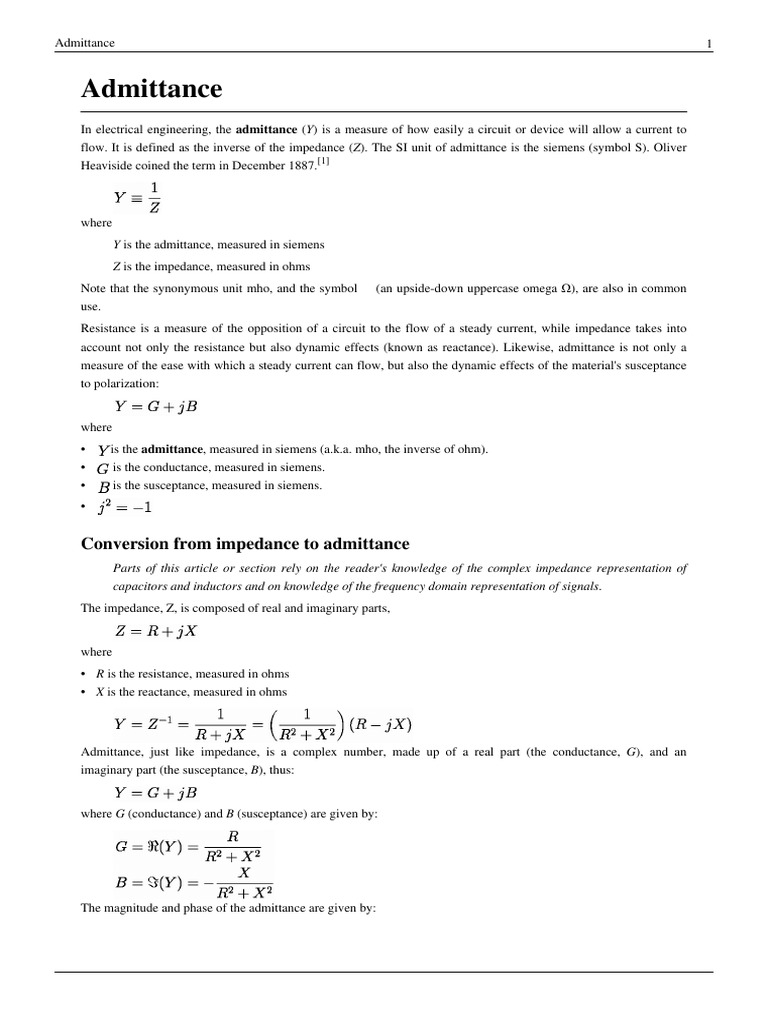 Admittance: Conversion From Impedance To Admittance | PDF | Electrical ...