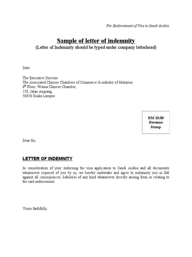 Sample of Letter of Indemnity | PDF