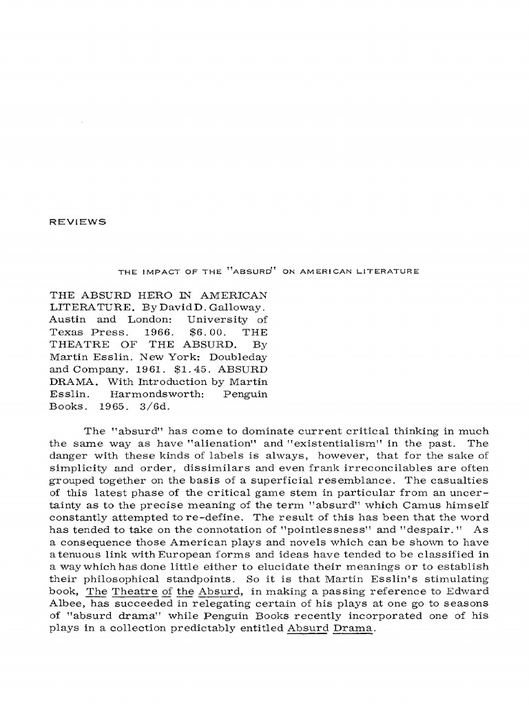 The Absurd Hero in American | PDF | Albert Camus | Politics (General)