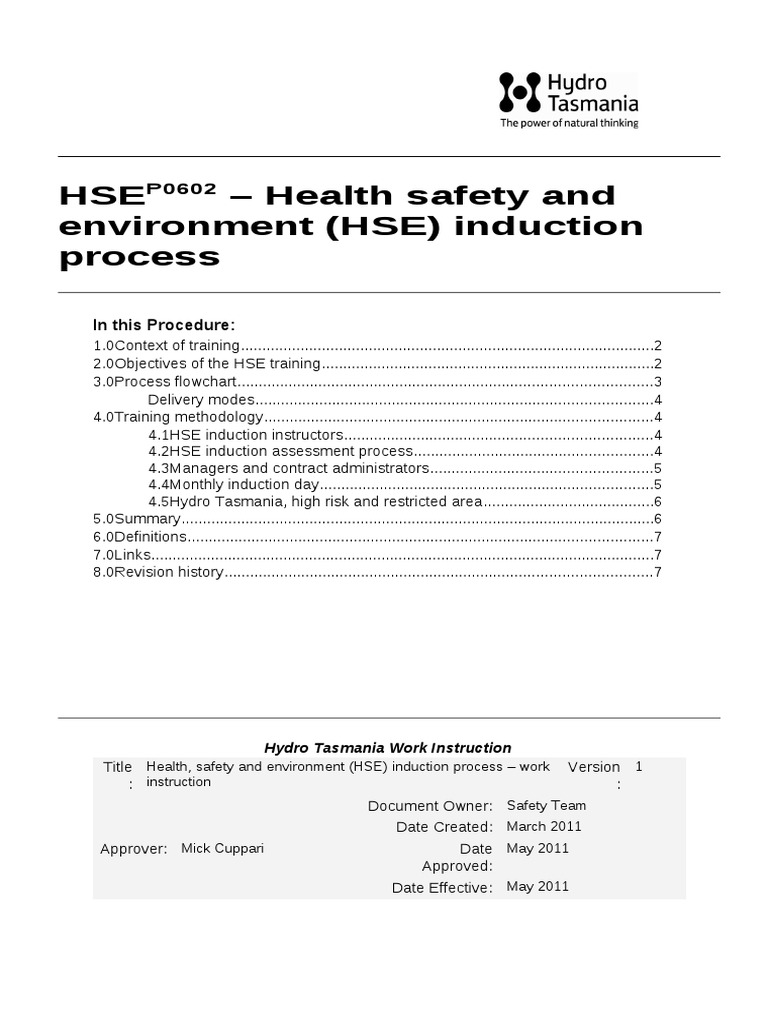 HSEP0602 - HSE Induction Process | PDF | Nature