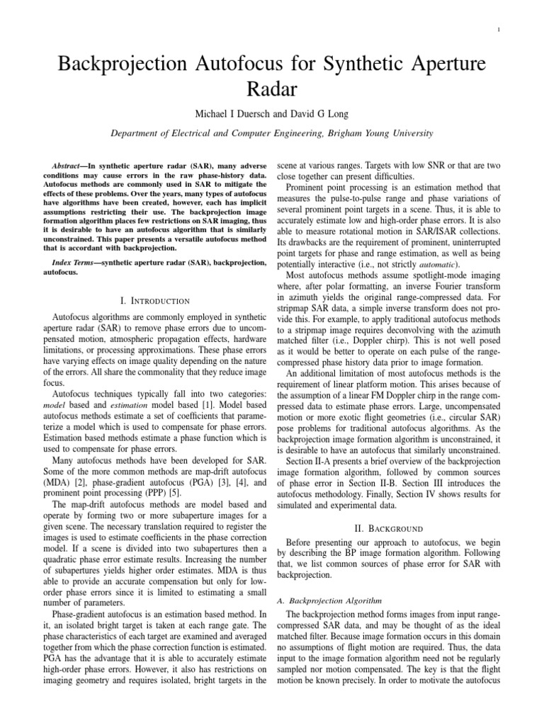 Backprojection Autofocus For Synthetic Aperture Radar | PDF | Inertial Navigation System ...