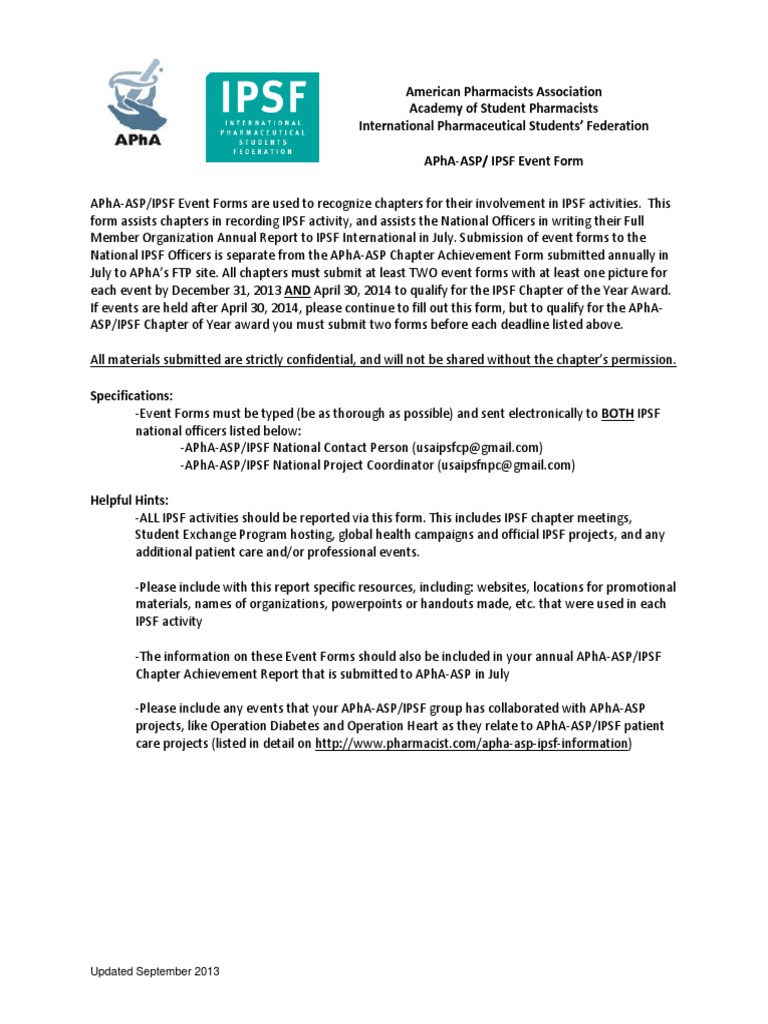 APhA-ASP Event Form 12.3 | PDF | Pharmacy | Pharmacist