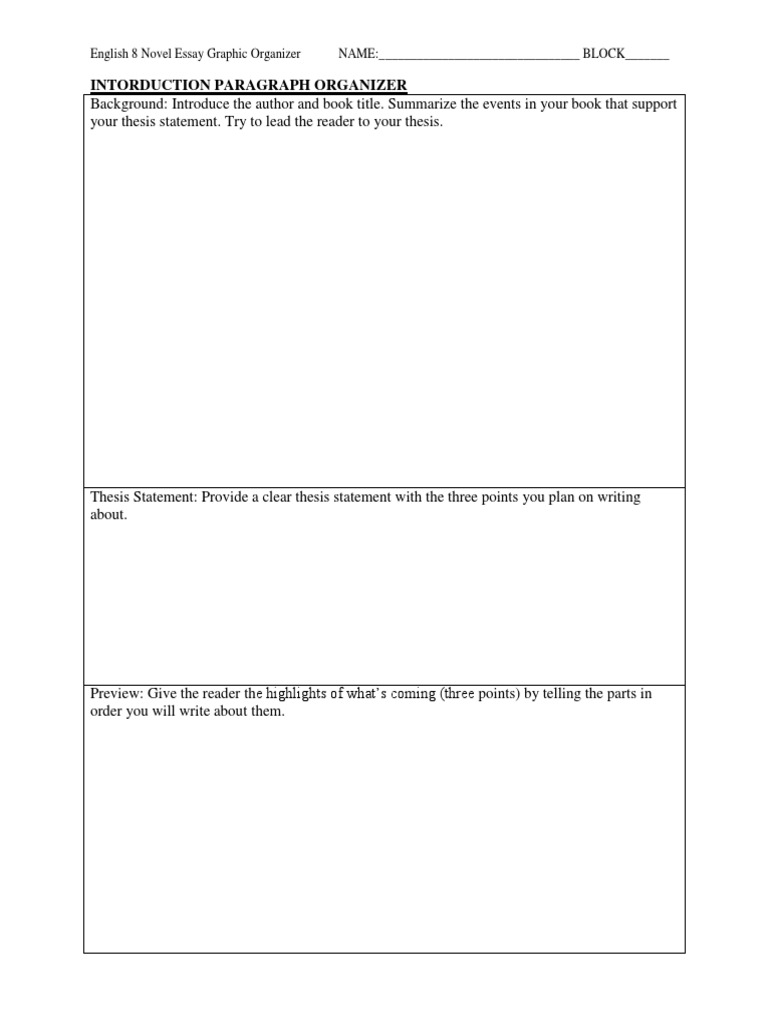 Intorduction Paragraph Organizer | PDF | Paragraph | Thesis