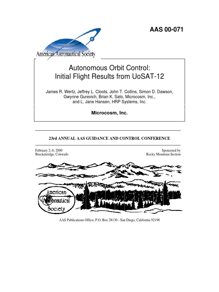 Sat Orbitcontrol Paper 2000 05 Autonomous Orbit Control Initial Flight Results Fron Uosat 12