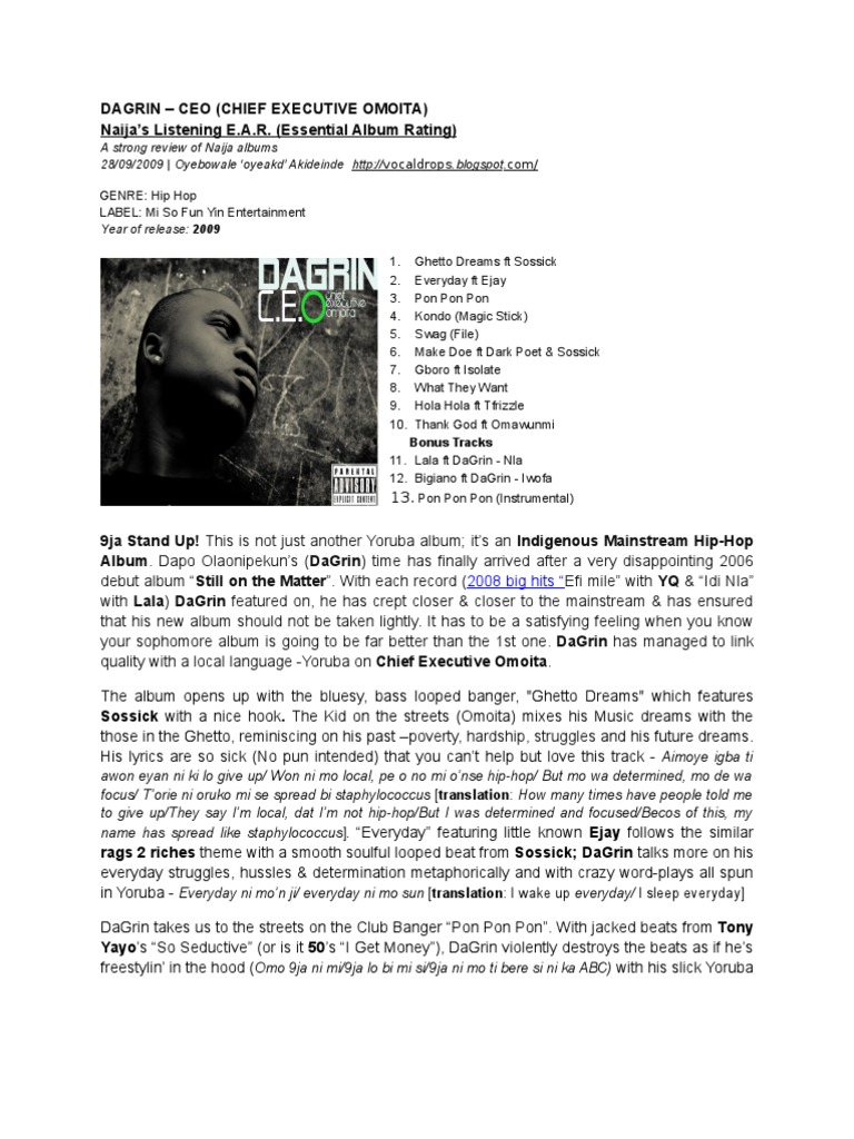 Da Grin - CEO (Chief Executive Omoita) | PDF | Hip Hop Music | Rapping