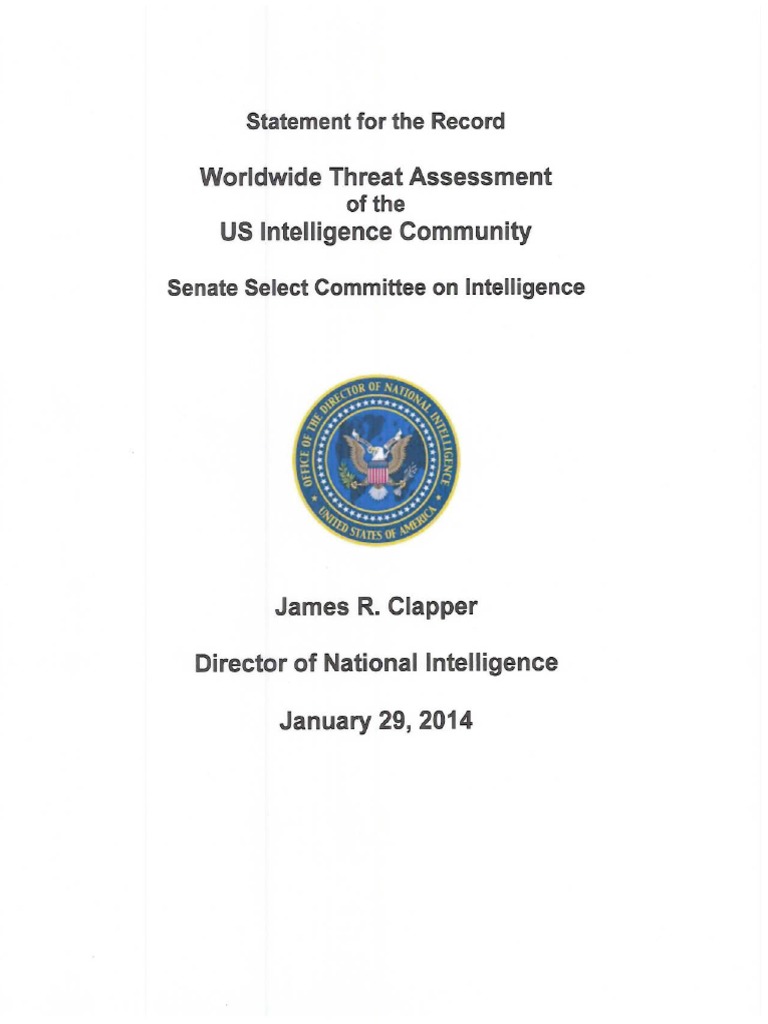 Worldwide Threat Assessment of The US Intelligence Community - 2014 | PDF