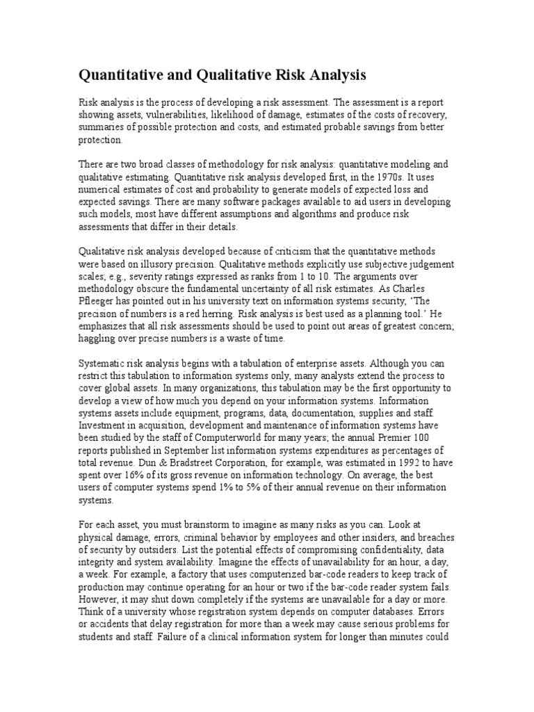 Quantitative and Qualitative Risk Analysis | PDF | Risk Management ...