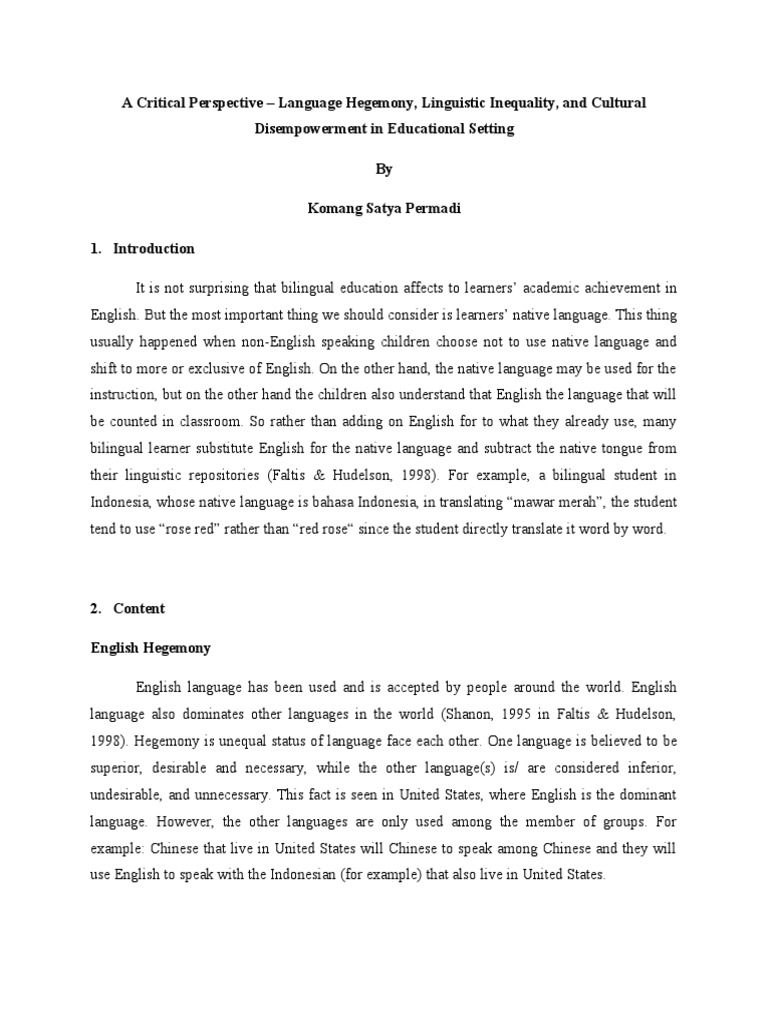 A Critical Perspective - Language Hegemony, Linguistic Inequality, and ...