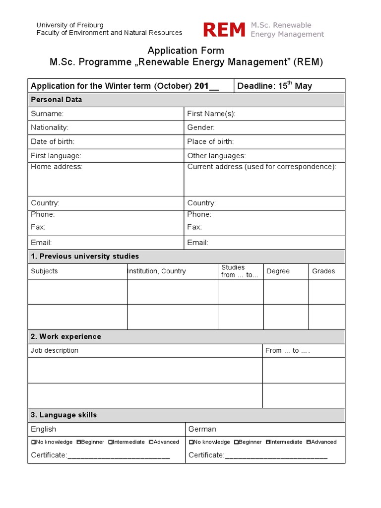 Application for M.Sc. in REM at Freiburg | PDF | Renewable Energy ...