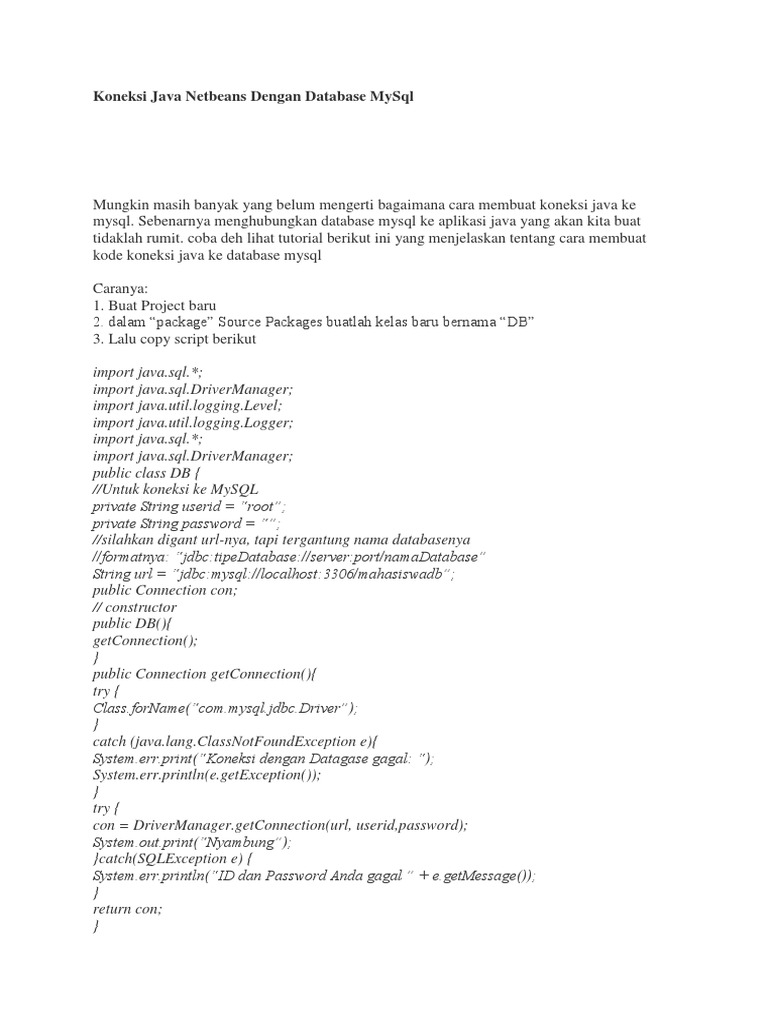 Cara Mudah Membuat Koneksi Java Netbeans Dengan Database MySql | PDF