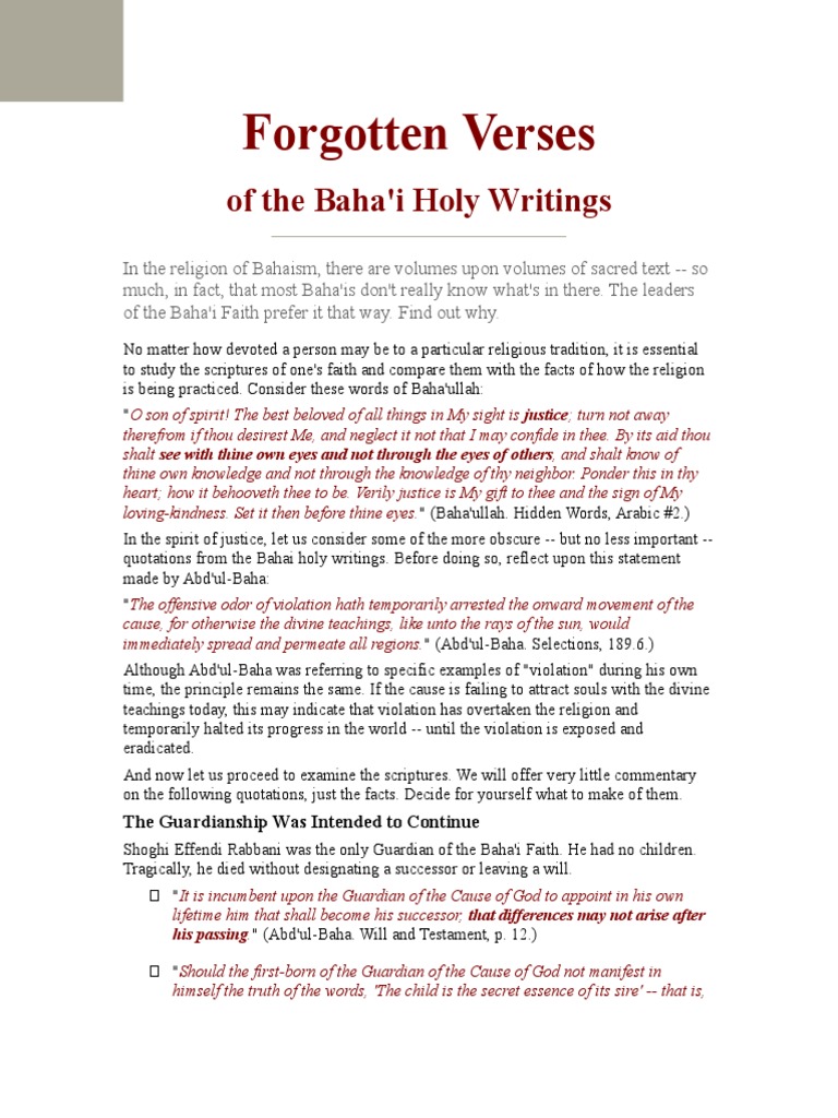 Forgotten Verses: of The Baha'i Holy Writings | PDF | Bahá'í Faith ...