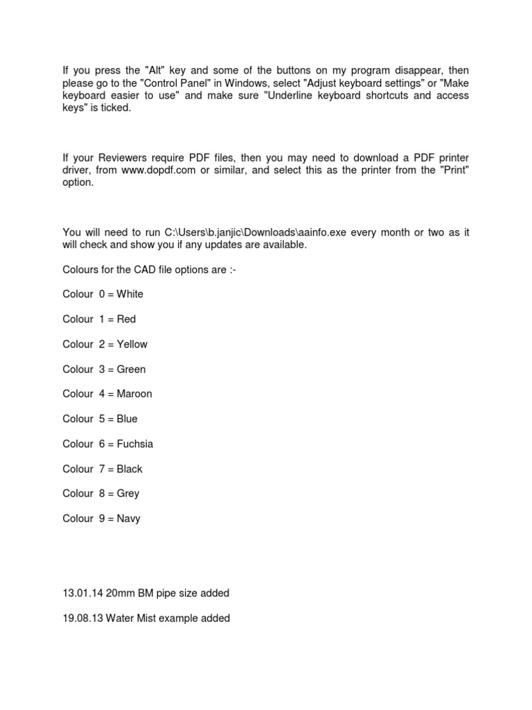 Alt Key Shortcuts, PDF Printers, Program Updates | PDF | Fire Sprinkler ...