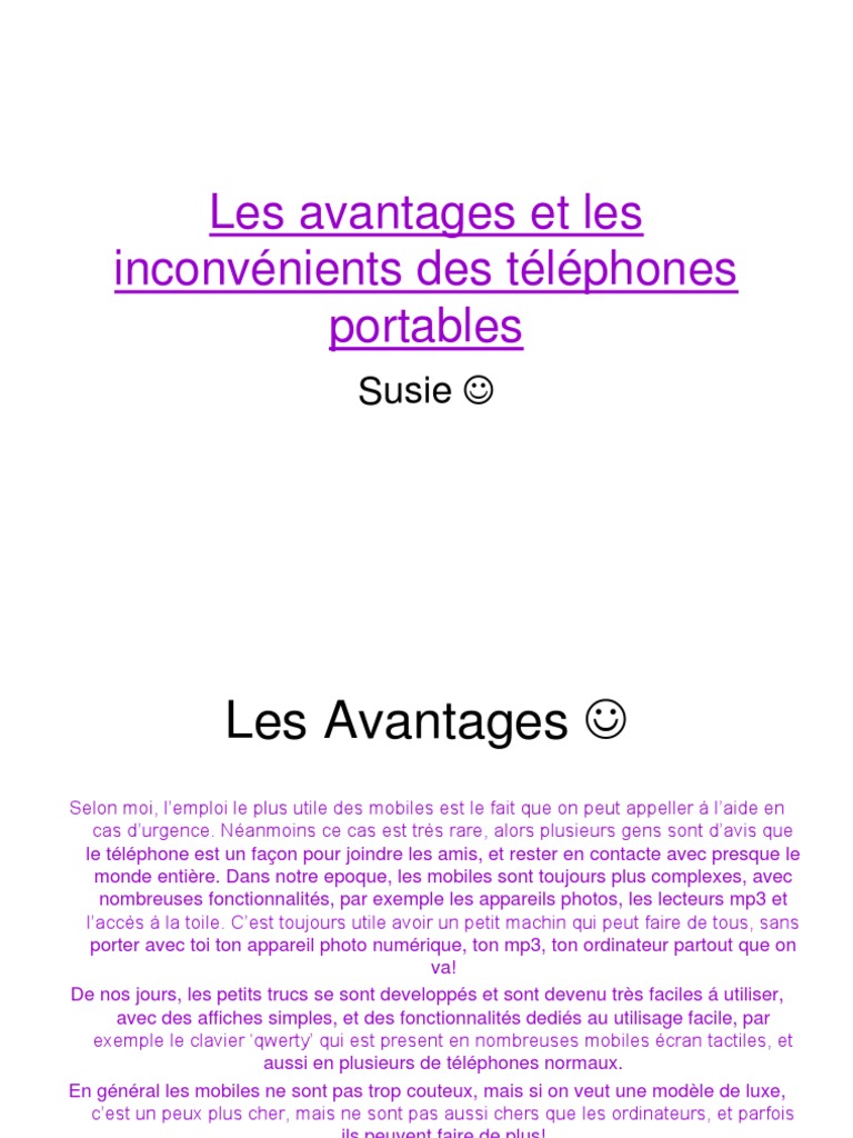 Avantages et inconvénients des mobiles | PDF | Sciences sociales ...
