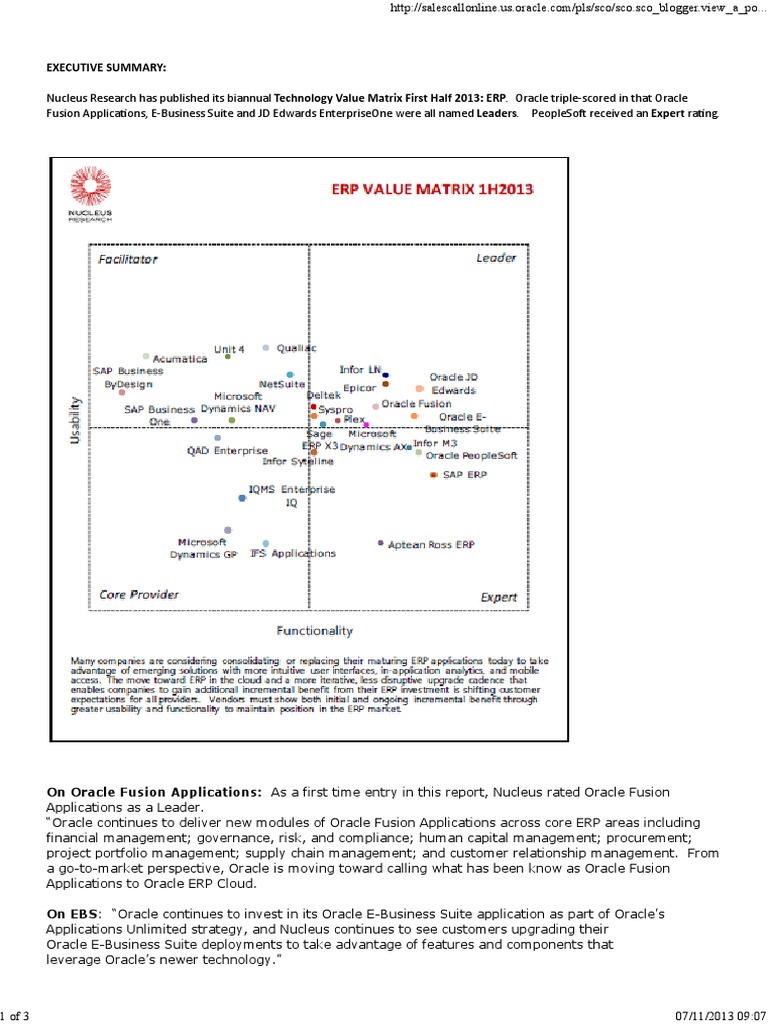 Nucleus Erp Pdf Enterprise Resource Planning Oracle Corporation