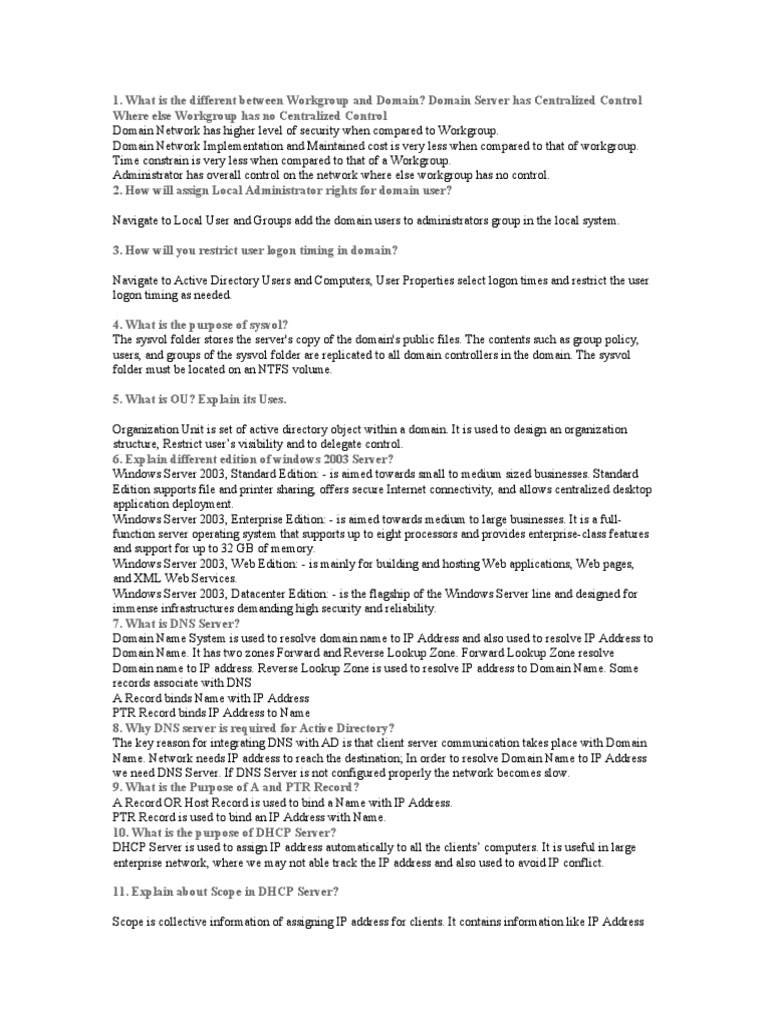 Windows Administrator L1 Interview Question | PDF | Active Directory | Group Policy