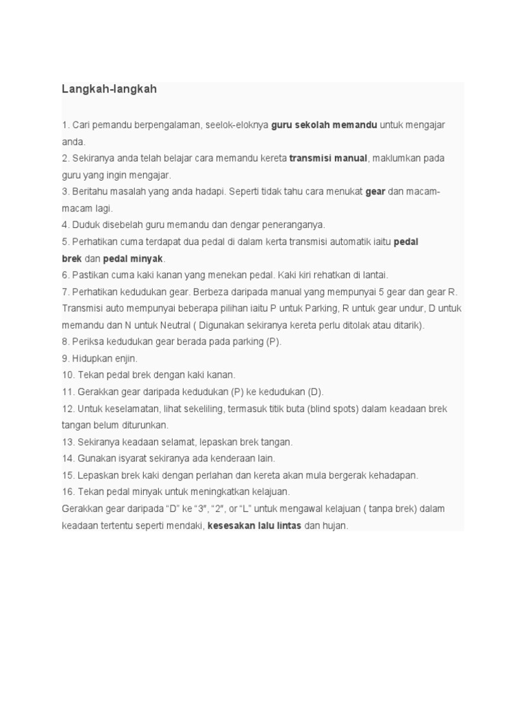 Cara Memandu Kereta Auto Pdf