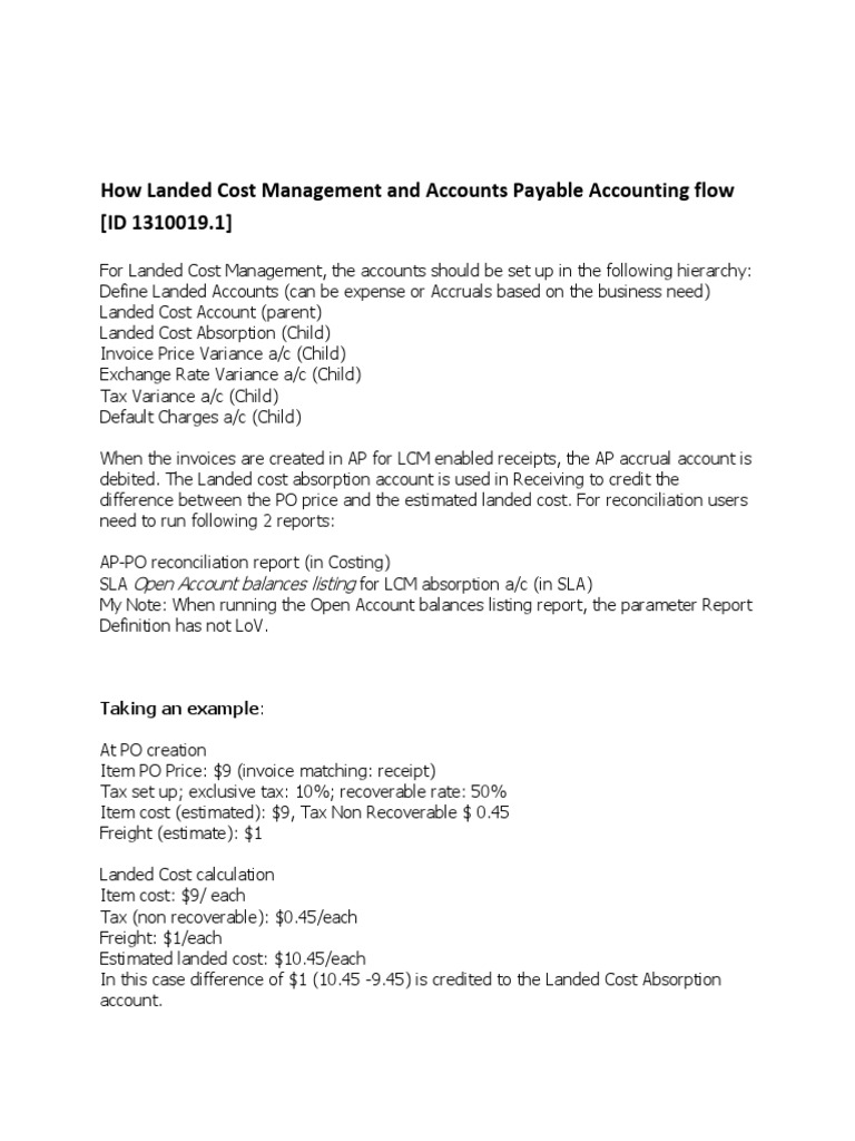 LCM Accounts Payable Setup and Landed Cost Reconciliation | PDF | Inventory | Debits And Credits