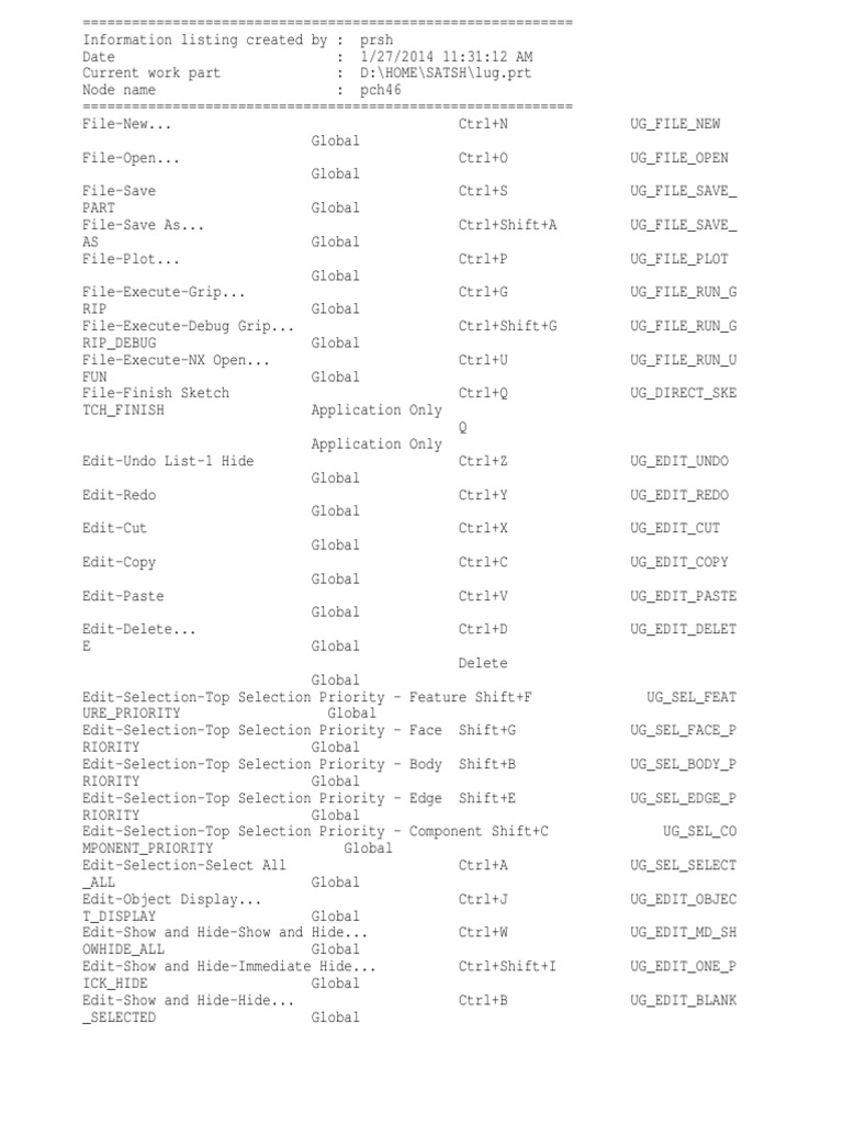 Shortcut Keys for Nx_8 | System Software | Computing