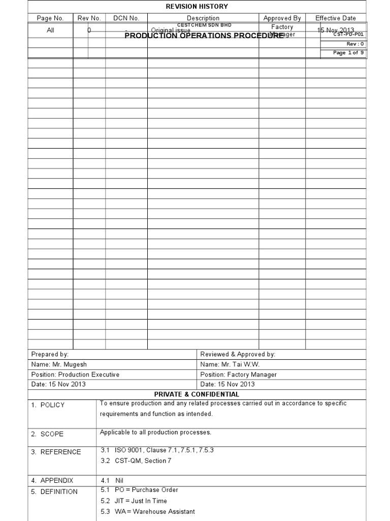 CST-PD-P01 (Production Operation Procedure) | PDF | Industries ...