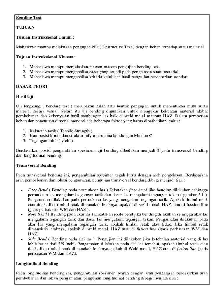 Panduan Lengkap Uji Bending Material | PDF | Metode & Bahan Ajar