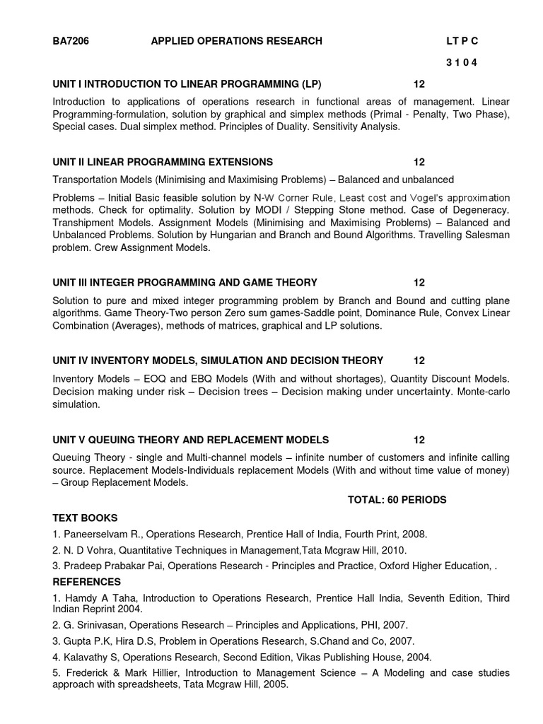 Applied Operations Research LT P C | PDF | Linear Programming ...