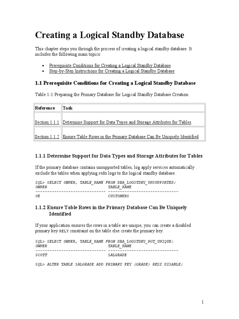 Creating A Logical Standby Database | PDF | Databases | Data Management Software